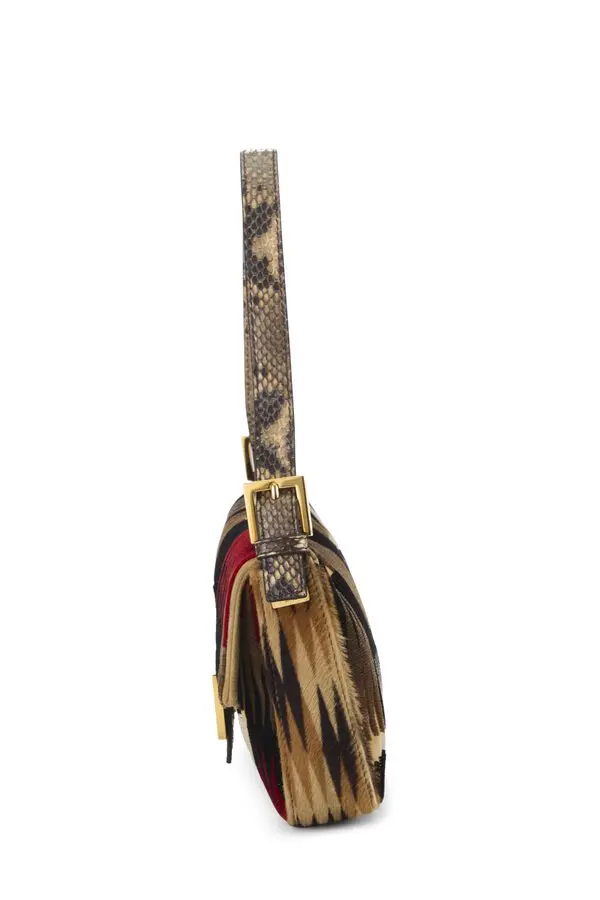 Fendi Multicolor Velvet Baguette Shoulder Bag With Python Details