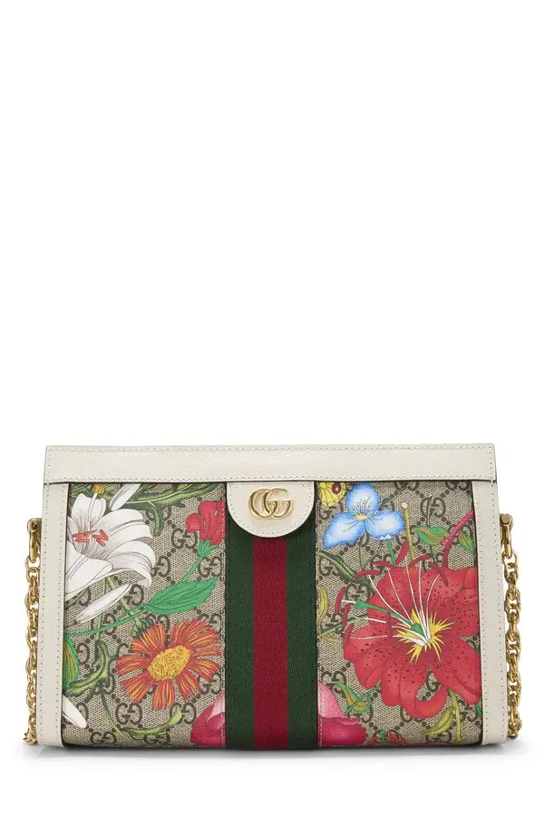 Gucci Gg Supreme Canvas Flora Ophidia Shoulder Bag - White