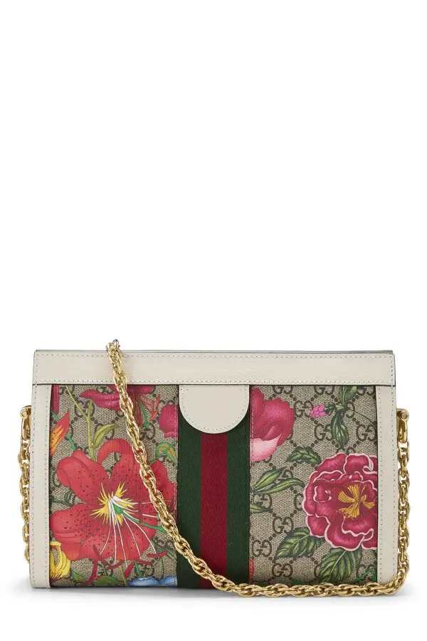 Gucci Gg Supreme Canvas Flora Ophidia Shoulder Bag - White