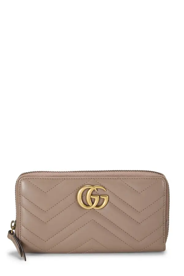 Gucci Matelassé Gg Marmont Zip Wallet - Beige