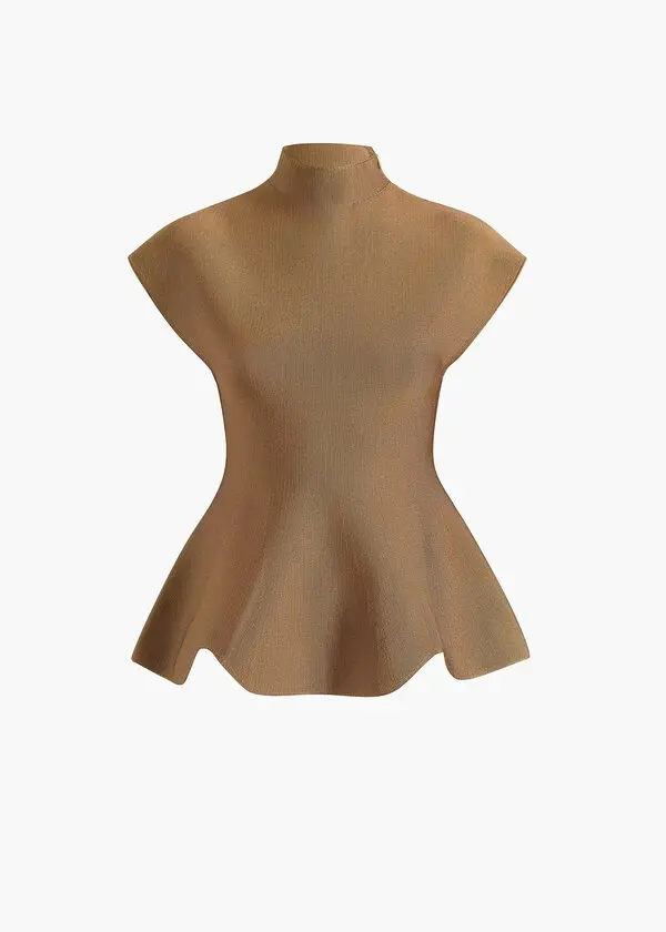 Khaite Knit Peplum Top - Carob