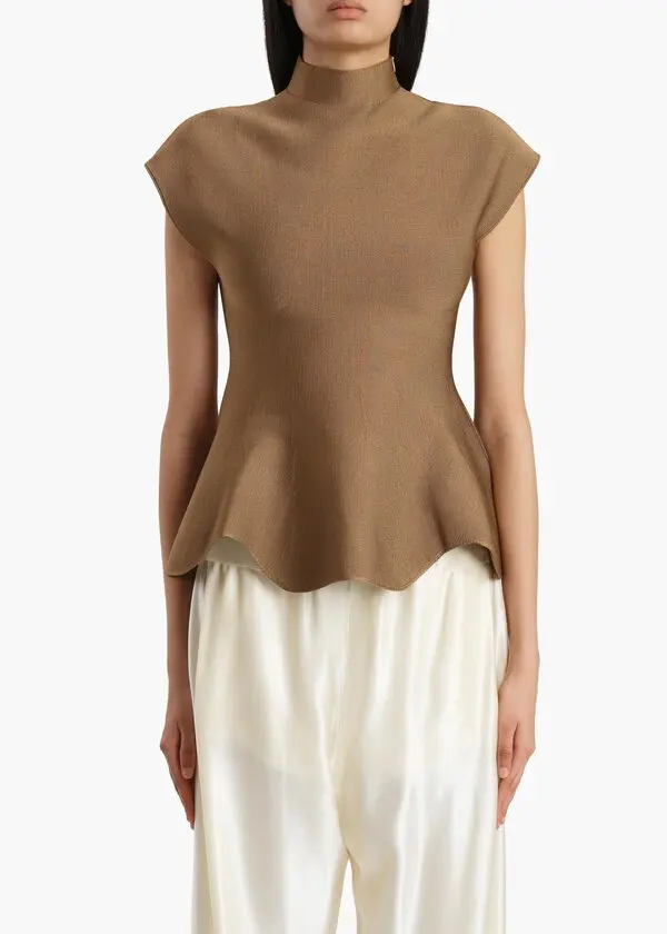 Khaite Knit Peplum Top - Carob