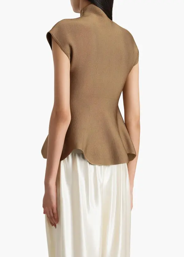 Khaite Knit Peplum Top - Carob
