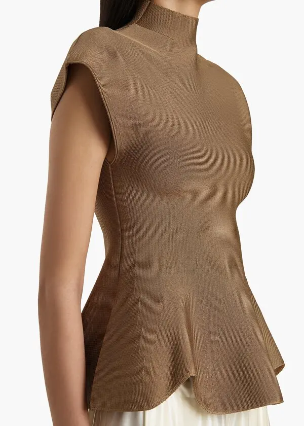 Khaite Knit Peplum Top - Carob