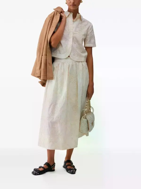 Liu Jo Floral Embroidered Cotton Muslin Shirt - Neutrals