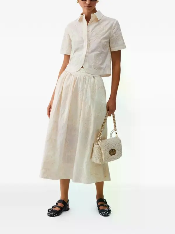 Liu Jo Floral Embroidered Cotton Muslin Shirt - Neutrals