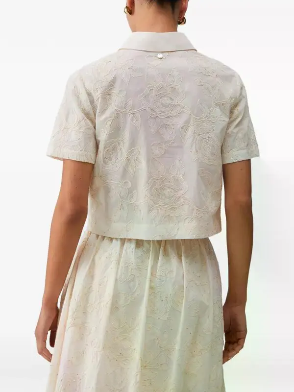Liu Jo Floral Embroidered Cotton Muslin Shirt - Neutrals