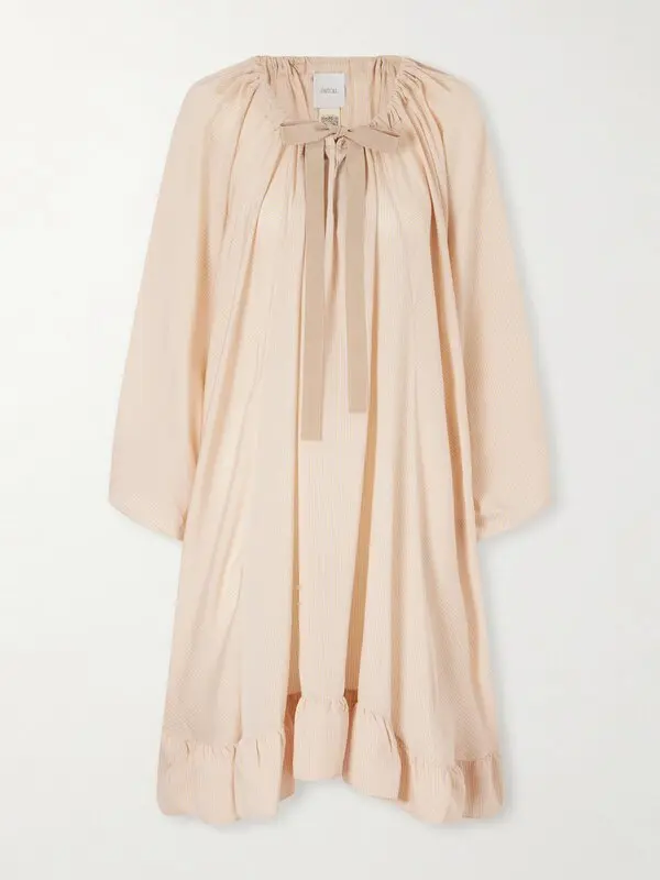 PATOU Bow-detailed Striped Mini Dress - Neutrals