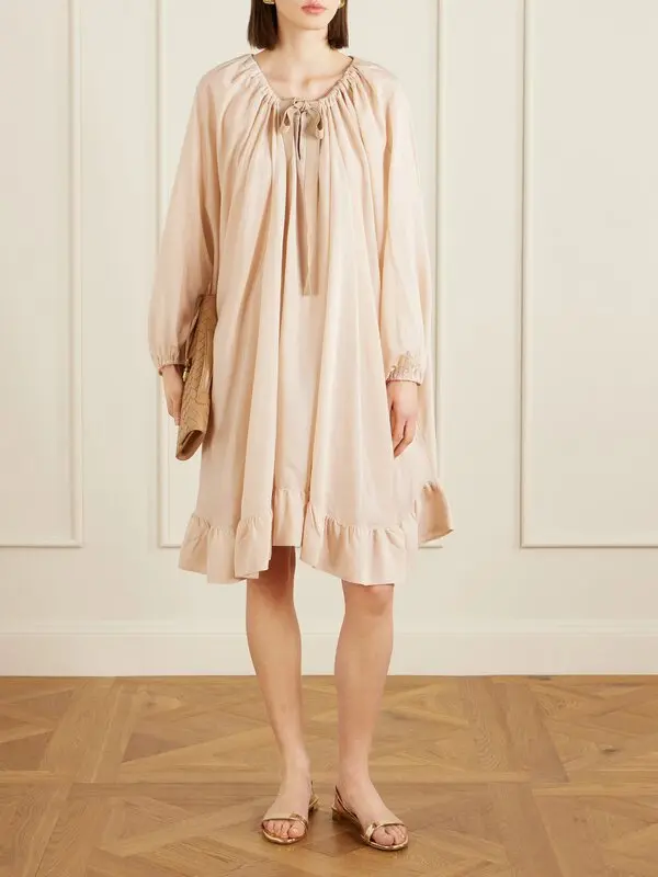 PATOU Bow-detailed Striped Mini Dress - Neutrals