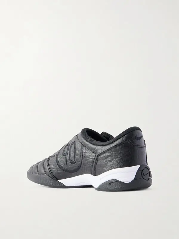 Nike T90 Embroidered Croc-effect Leather Sneakers - Black