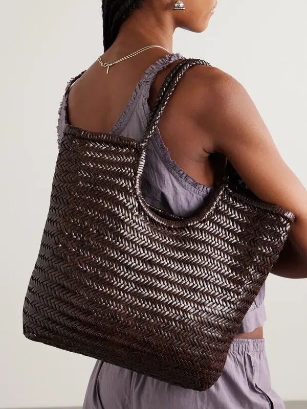 Dragon Diffusion Ns Diagonal Triple Jump Woven Leather Tote - Brown