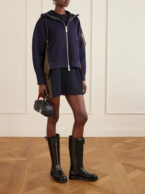Sacai Sponge Sweat Shell-paneled Zip-up Hoodie