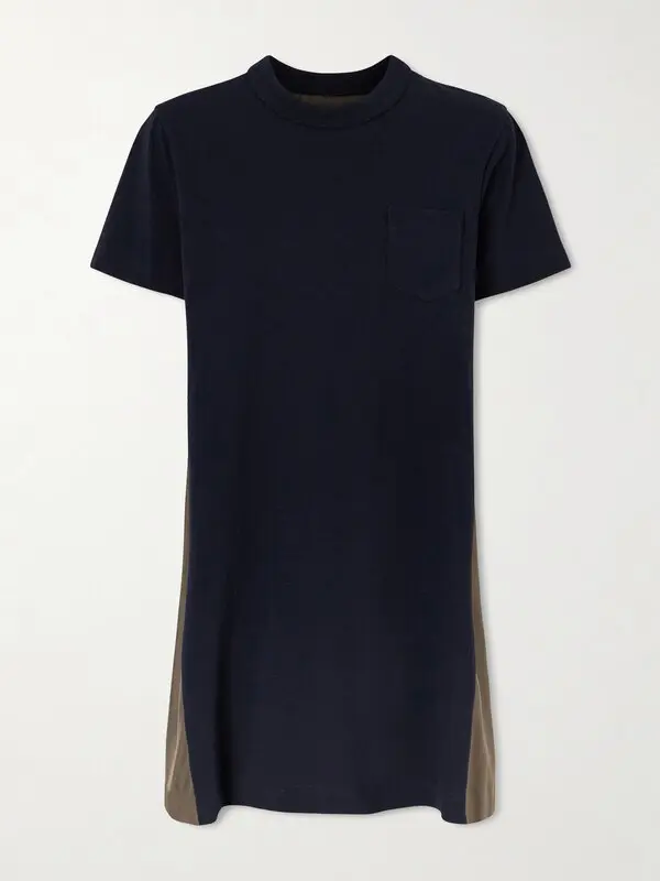 Sacai Shell-paneled Cotton-blend Jersey Mini Dress - Blue