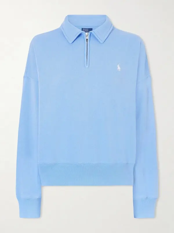 Polo Ralph Lauren Embroidered Cotton-blend Half-zip Sweater - Blue
