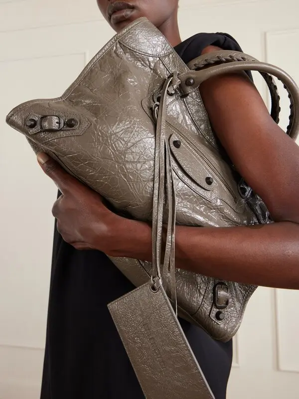 Balenciaga Le City Crinkled-leather Shoulder Bag - Gray
