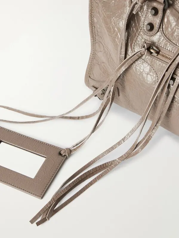 Balenciaga Le City Crinkled-leather Shoulder Bag - Gray