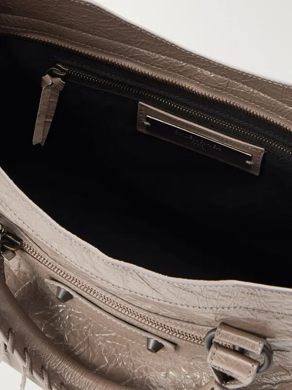 Balenciaga Le City Crinkled-leather Shoulder Bag - Gray