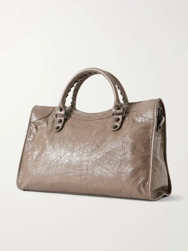 Balenciaga Le City Crinkled-leather Shoulder Bag - Gray