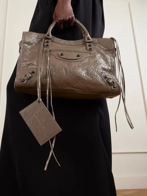 Balenciaga Le City Crinkled-leather Shoulder Bag - Gray