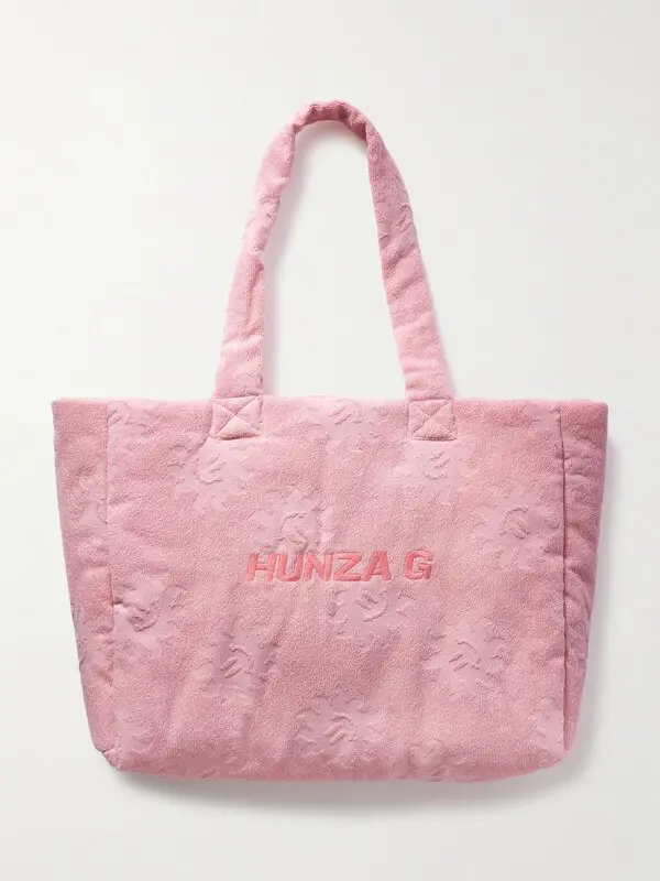 Hunza G Sunny Embroidered Cotton-terry Jacquard Tote - Pink