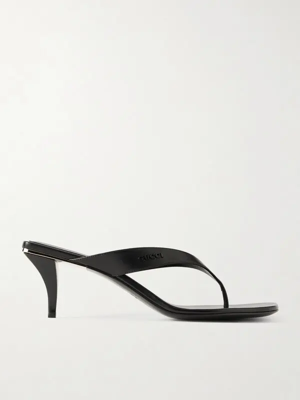 Gucci Logo-embellished Leather Thong Sandals - Black