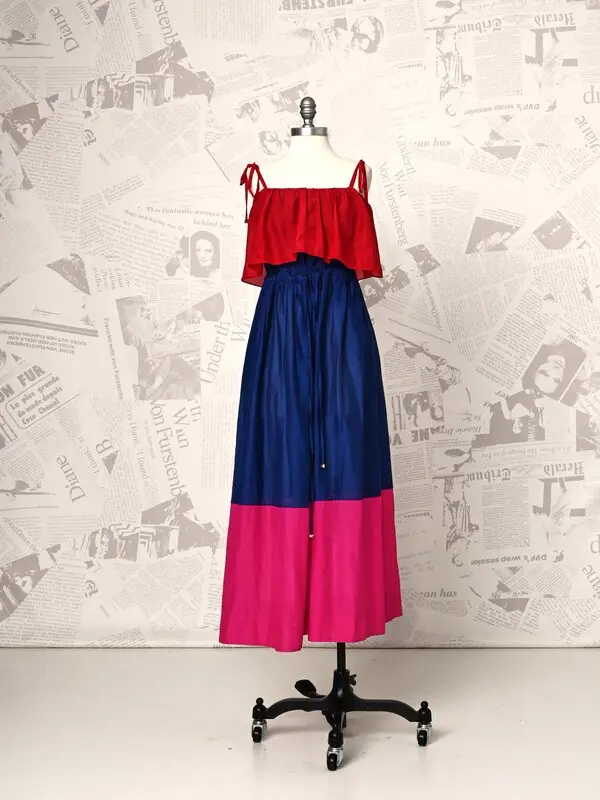 TROVE Colorblock Midi Dress Vintage - Red/ Blue