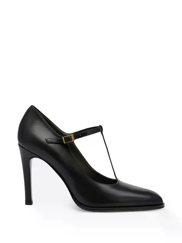 POTAMY T-strap Leather Pointed Toe High Heel Pumps
