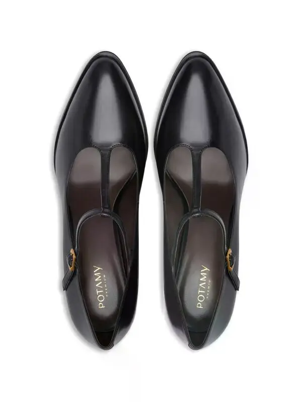 POTAMY T-strap Leather Pointed Toe High Heel Pumps
