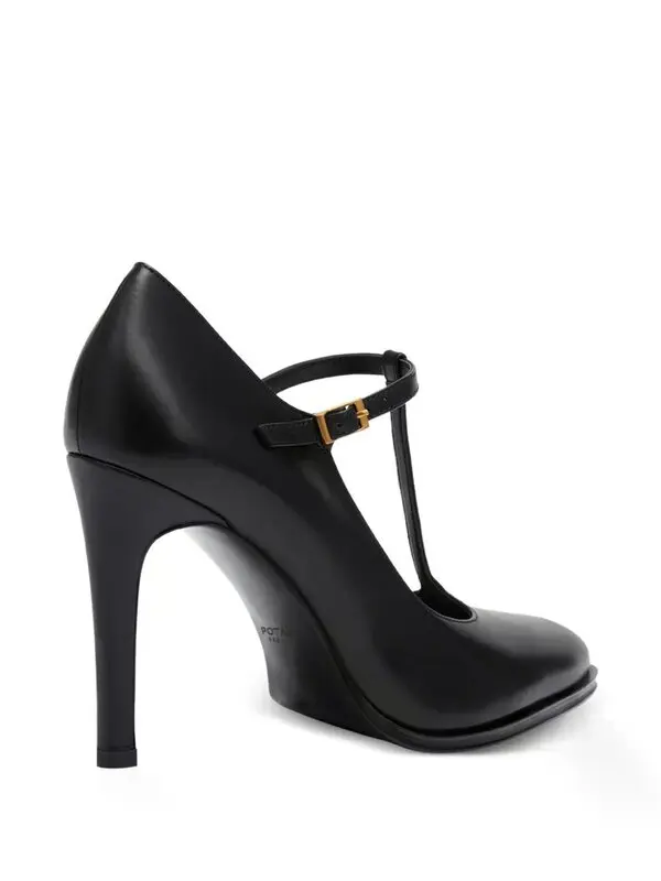 POTAMY T-strap Leather Pointed Toe High Heel Pumps