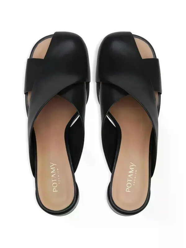 POTAMY Crossover Strap Block Heel Mules