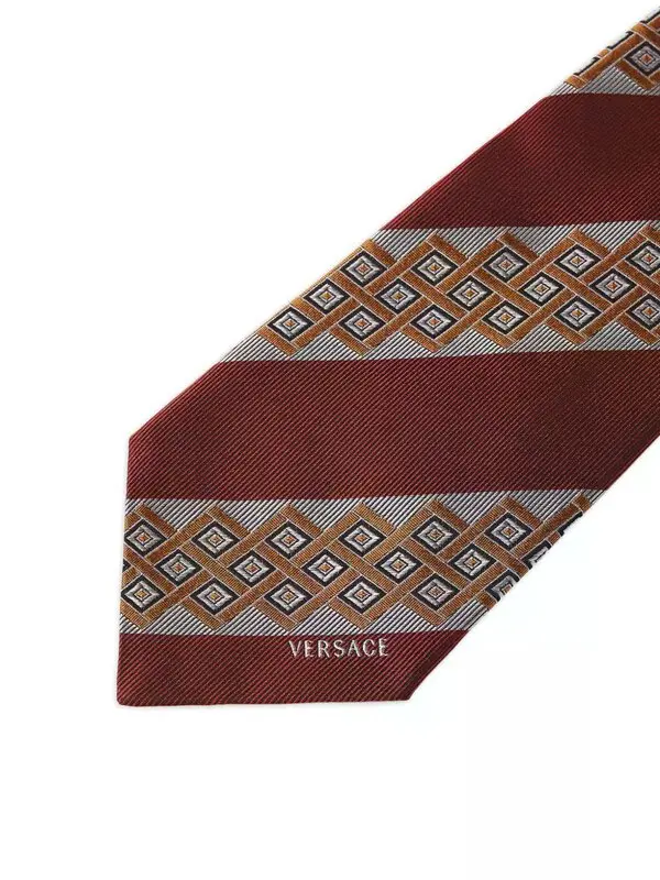 Versace Geometric Jacquard Silk Tie - Red