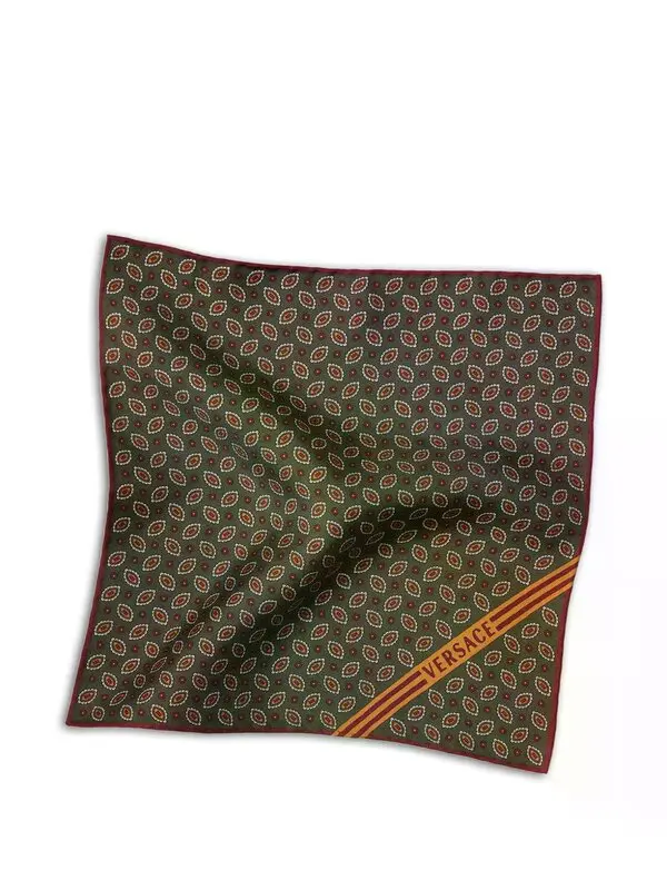 Versace Printed Silk Twill Pocket Square - Green