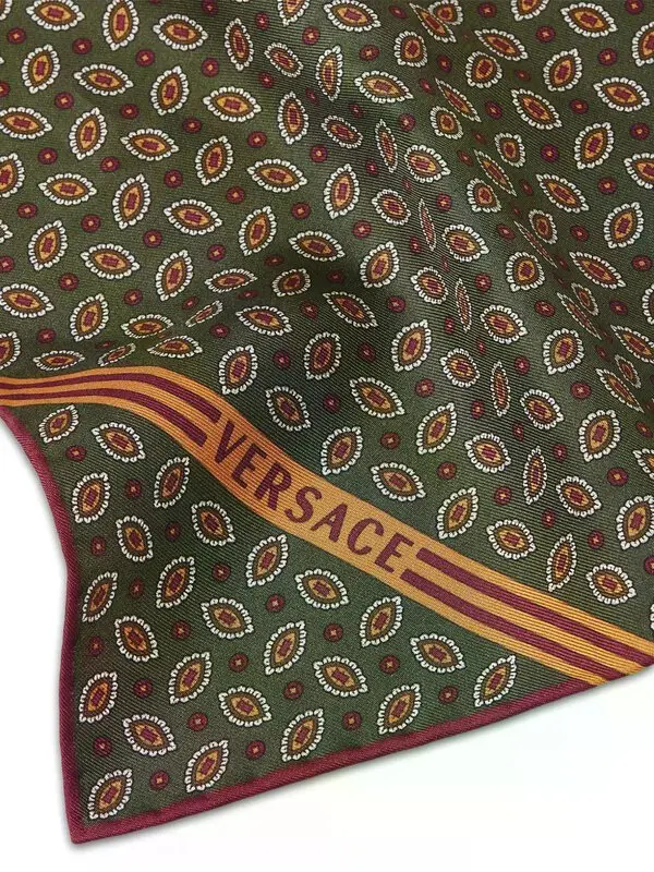 Versace Printed Silk Twill Pocket Square - Green