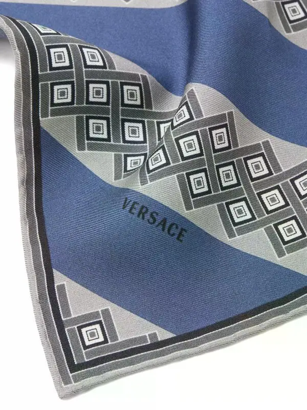 Versace Printed Silk Twill Pocket Square - Blue