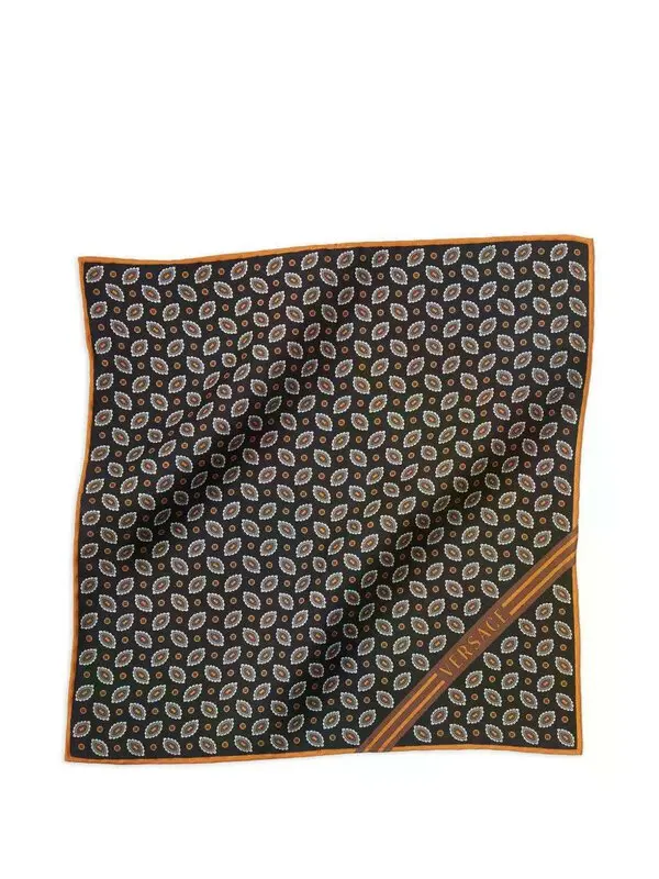 Versace Printed Silk Twill Pocket Square - Black