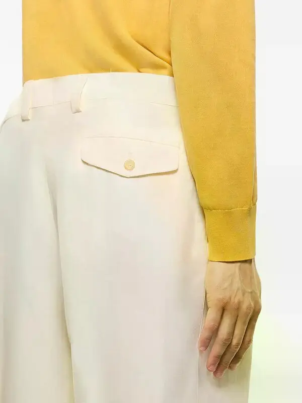 LANEUS Cream Buttoned Flap-pocket Shorts