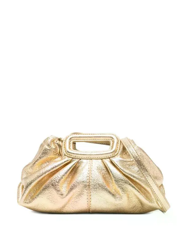 Maje Mini Milpli Ruched Leather Clutch Bag - Gold