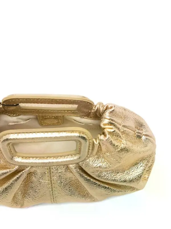 Maje Mini Milpli Ruched Leather Clutch Bag - Gold