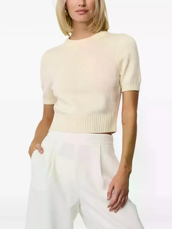 TOCCIN Elsie Ribbed Short-sleeve Sweater - Neutrals