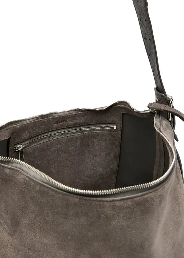 LEMAIRE Belted Suede Hobo Bag - Brown