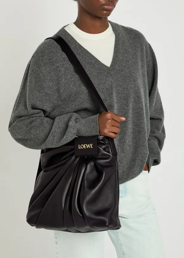 Loewe Draped Leather Tote Bag - Black