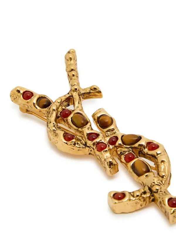 Saint Laurent Cassandre Stone-embellished Brooch