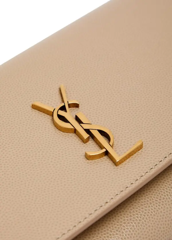 Saint Laurent Kate Pebbled Leather Clutch - Beige