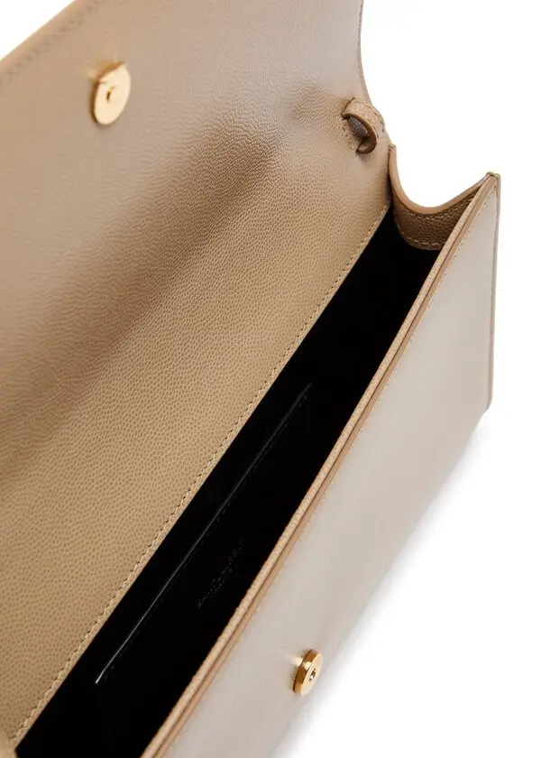 Saint Laurent Kate Pebbled Leather Clutch - Beige