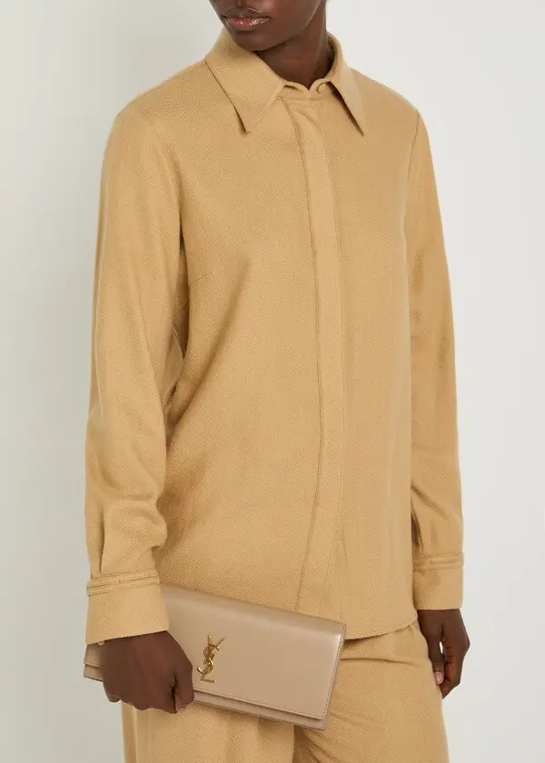 Saint Laurent Kate Pebbled Leather Clutch - Beige
