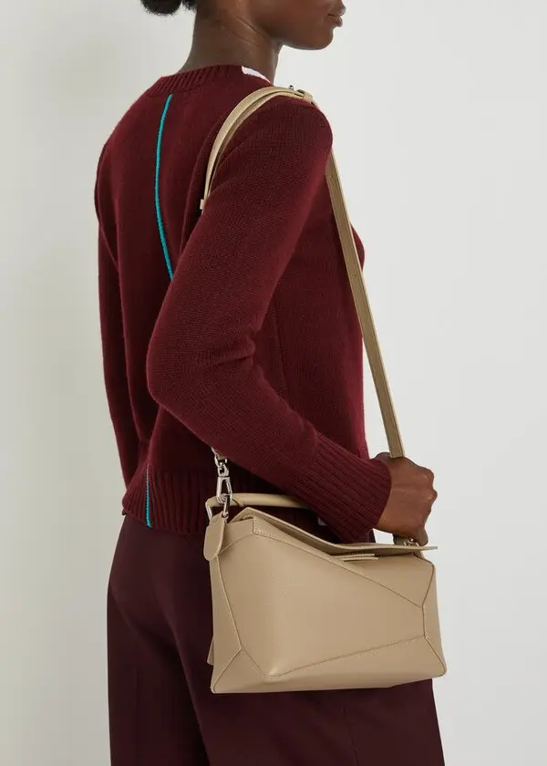 Loewe Puzzle Edge Small Leather Top Handle Bag - Taupe