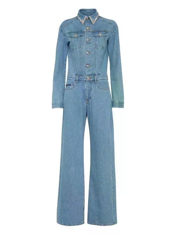 Philipp Plein Crystal-embellished Denim Jumpsuit - Blue