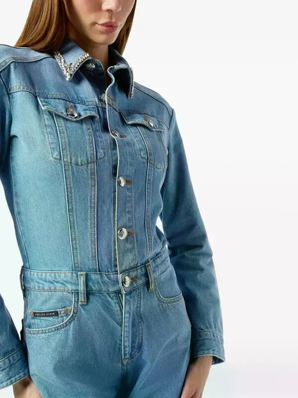 Philipp Plein Crystal-embellished Denim Jumpsuit
