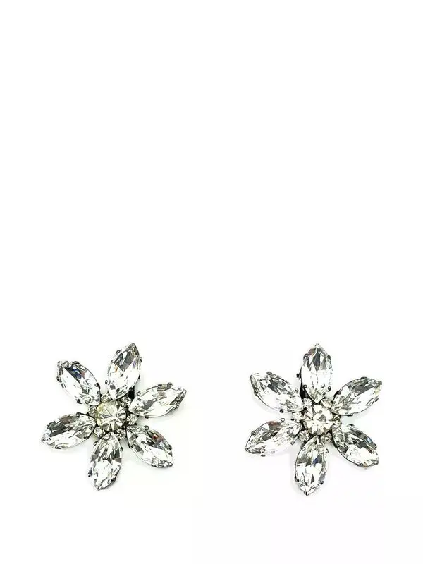 JENNIFER GIBSON JEWELLERY 1980s Navette Crystal Flower Earrings - Silver