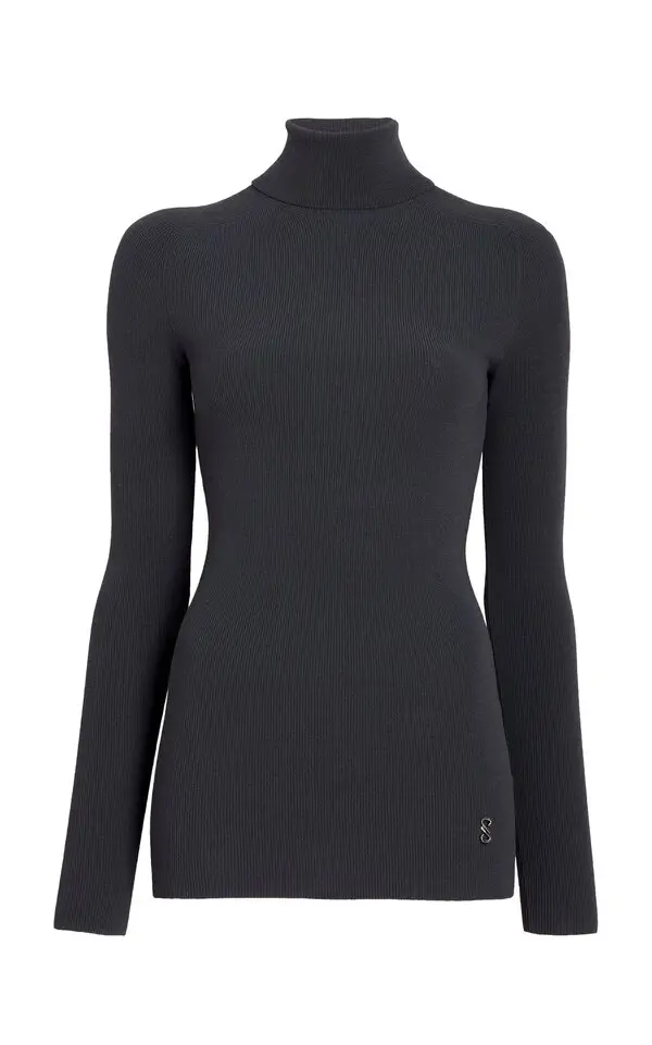 Proenza Schouler Fox Ribbed Mock Neck Top - Dark Grey